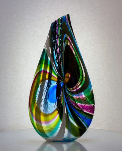 Nexus - Blue, Black and Pink Flat Vase - Studio Jeffrey P'an